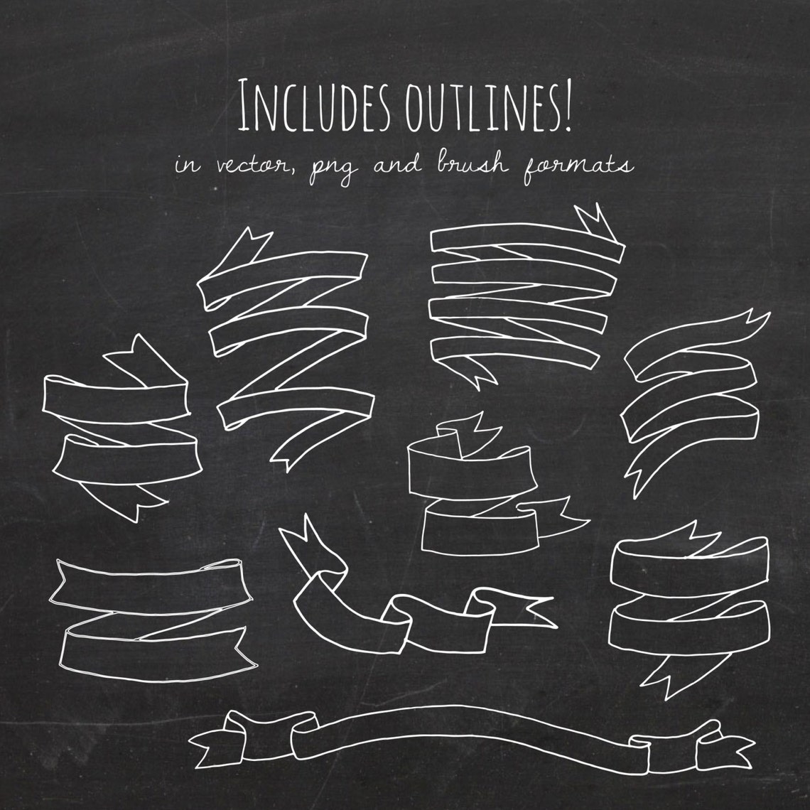 Folded Banners & Ribbons Clip Art // Hand Drawn Frame // Chalkboard ...