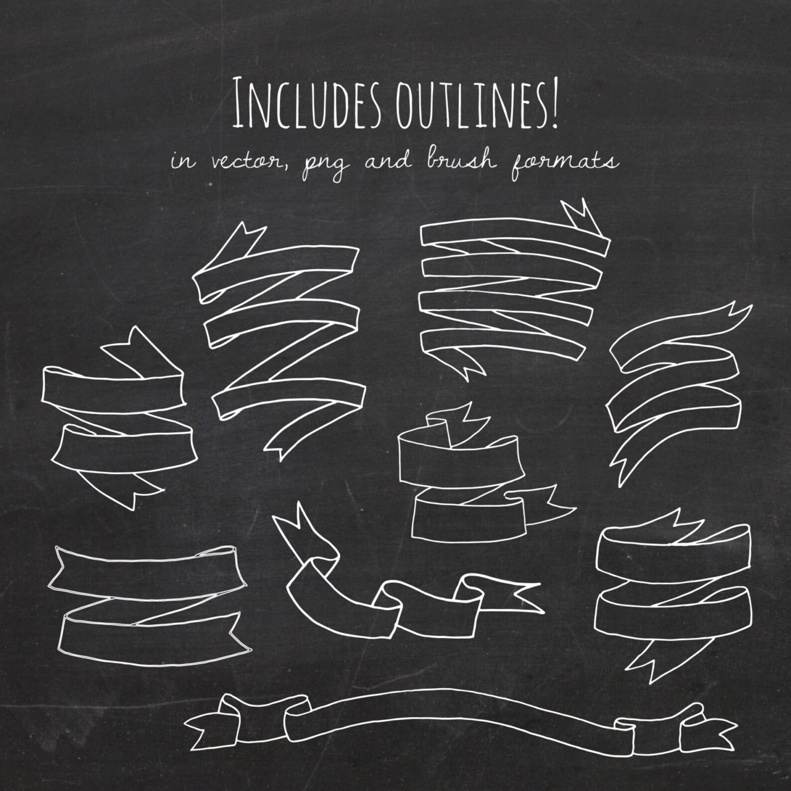 Folded Banners & Ribbons Clip Art // Hand Drawn Frame // Chalkboard ...