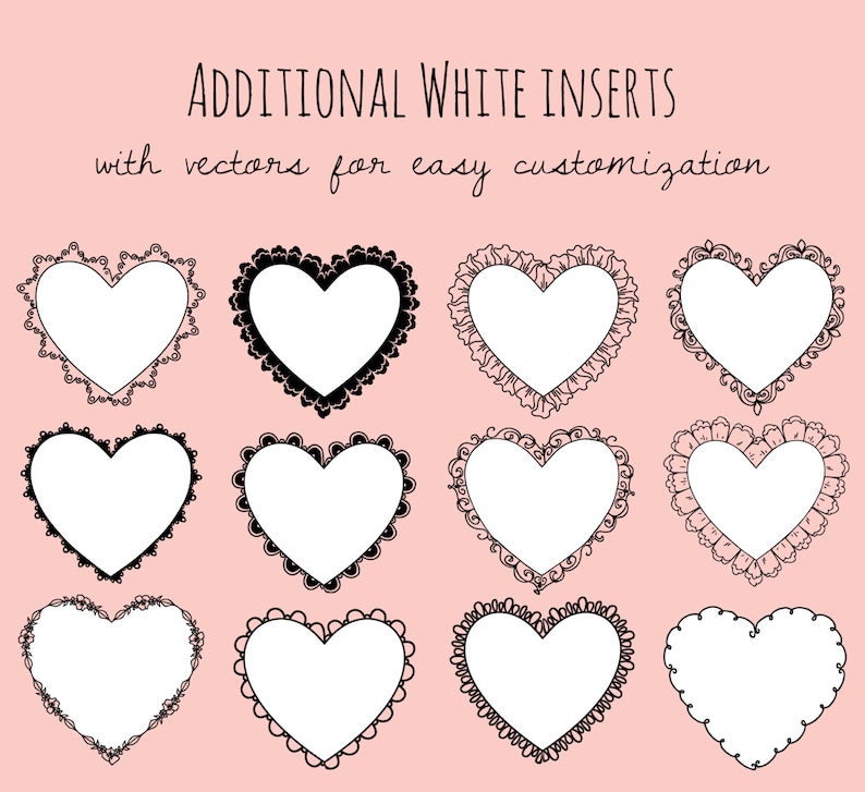 Heart Frames Clipart Set, 12 Digital Frame Clipart, Doodle Frames ...