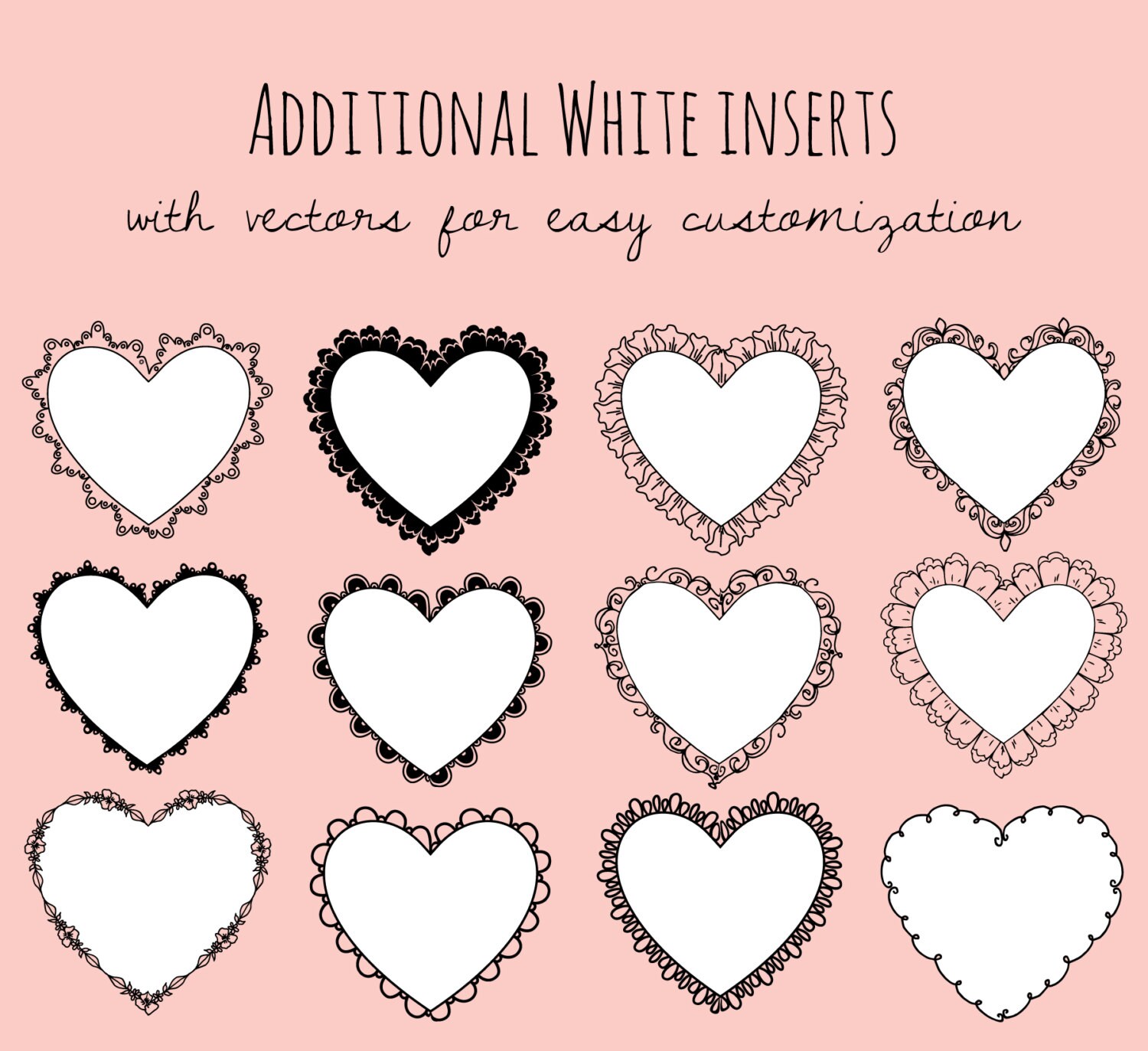 Heart Frames Clipart Set, 12 Digital Frame Clipart, Doodle Frames ...