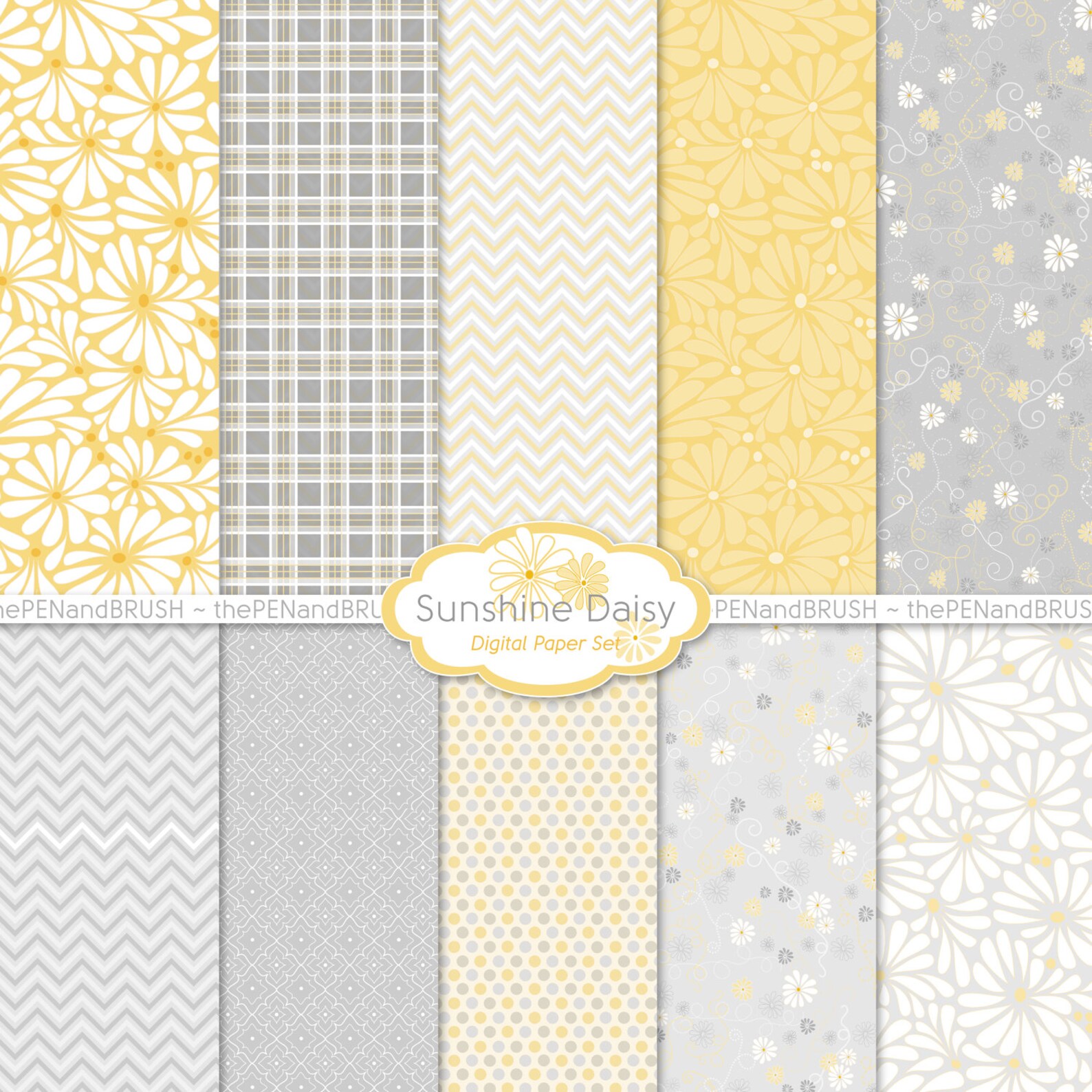 Digital Paper Pack // Sunshine Daisy // Printable Paper // Unique ...
