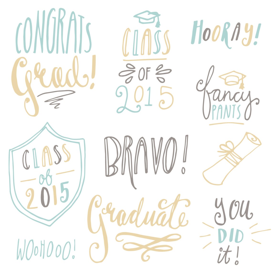 Graduation Clip Art // Greeting Message Stamp // Vector Eps Psd Png ...