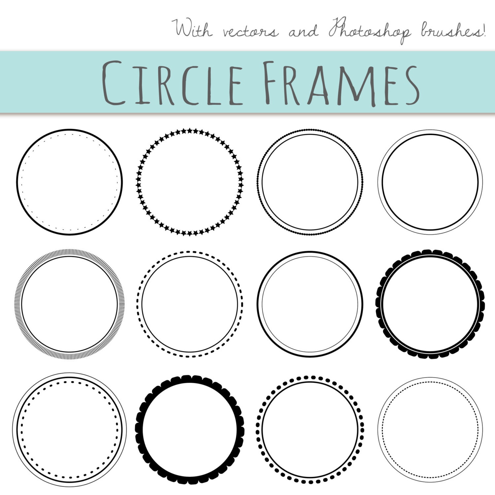 12 Digital Scrapbook Frames Clip Art // Circle Clipart // Decorative ...