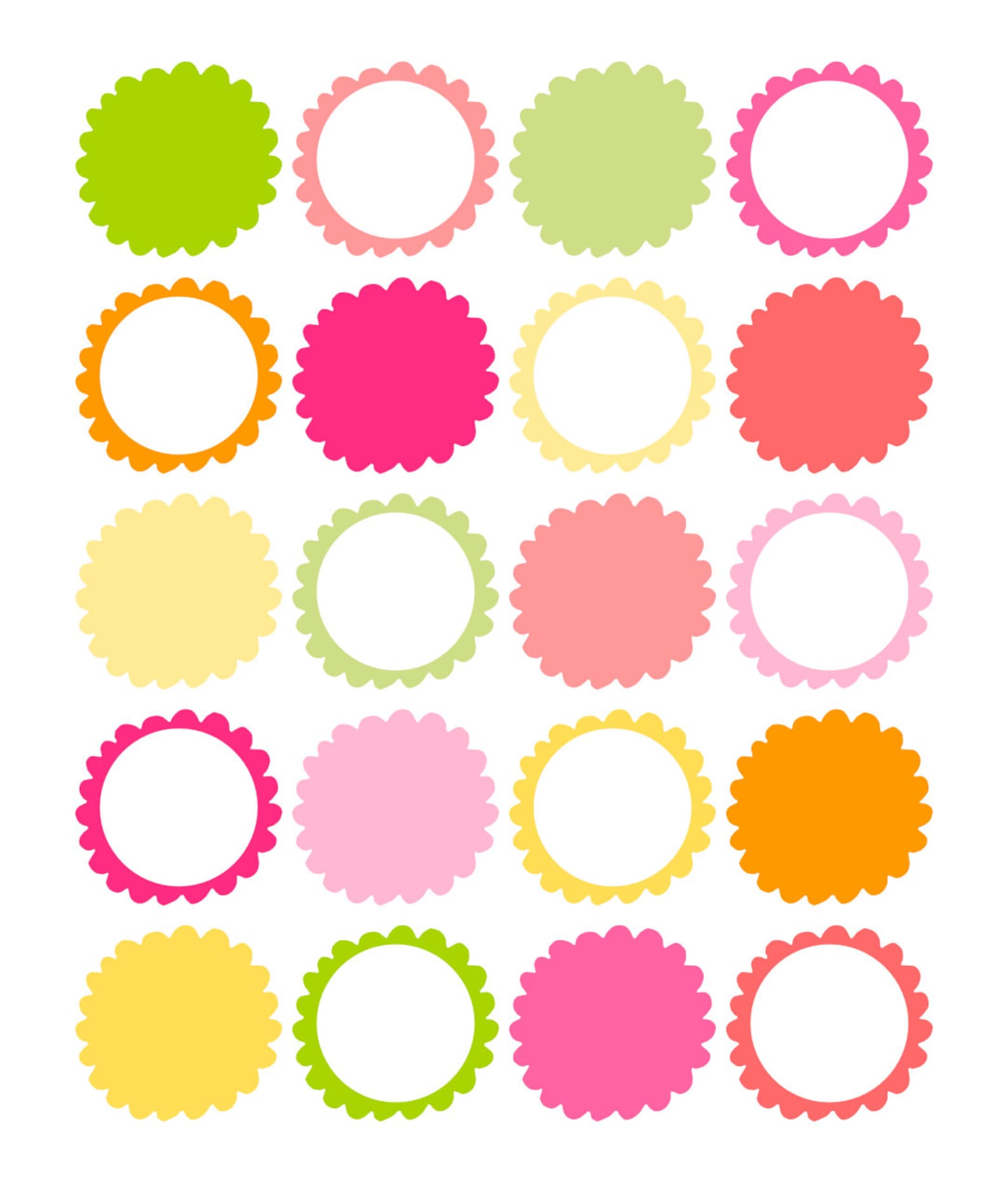 Frame Clipart Set, 20 Digital Frames, Round Frames, Scalloped Circle ...
