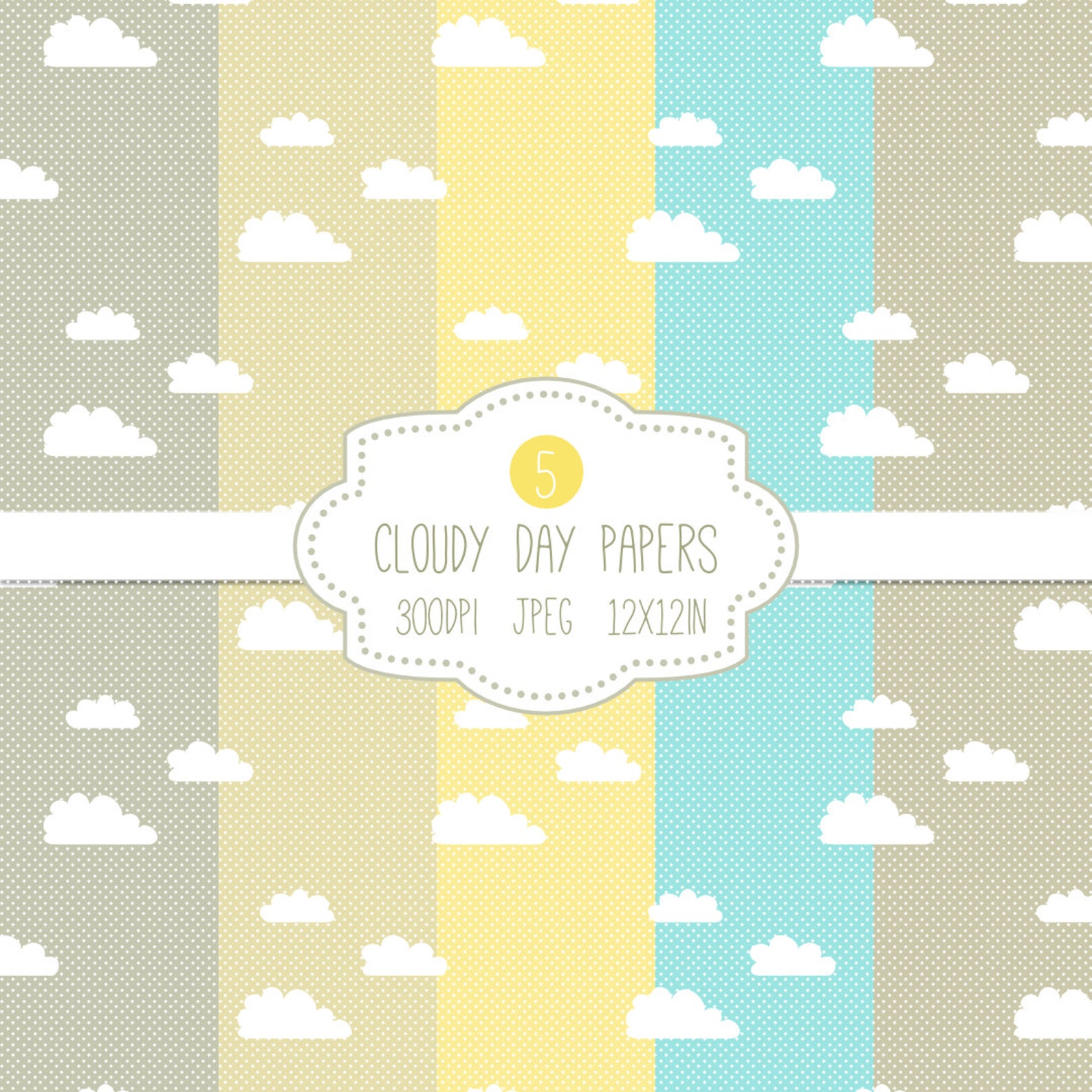 Clouds Digital Paper Pack Cute Clouds Papers Cloud Papers | Etsy