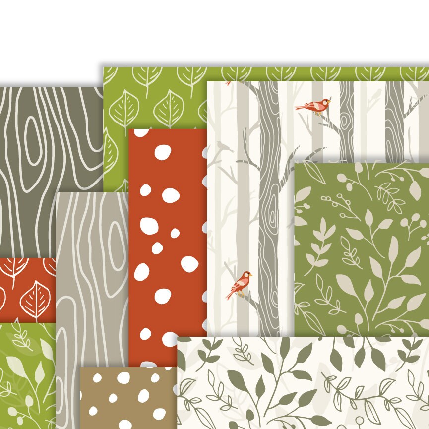 Woodland Digital Paper Pack, Digital Papers Christmas, Scrapbook Papers ...