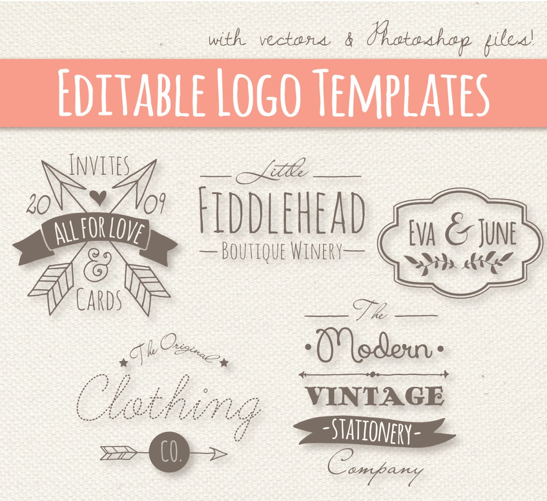 5 Premade Logo Designs, Editable Logo Pack, Logo Template, Premade ...