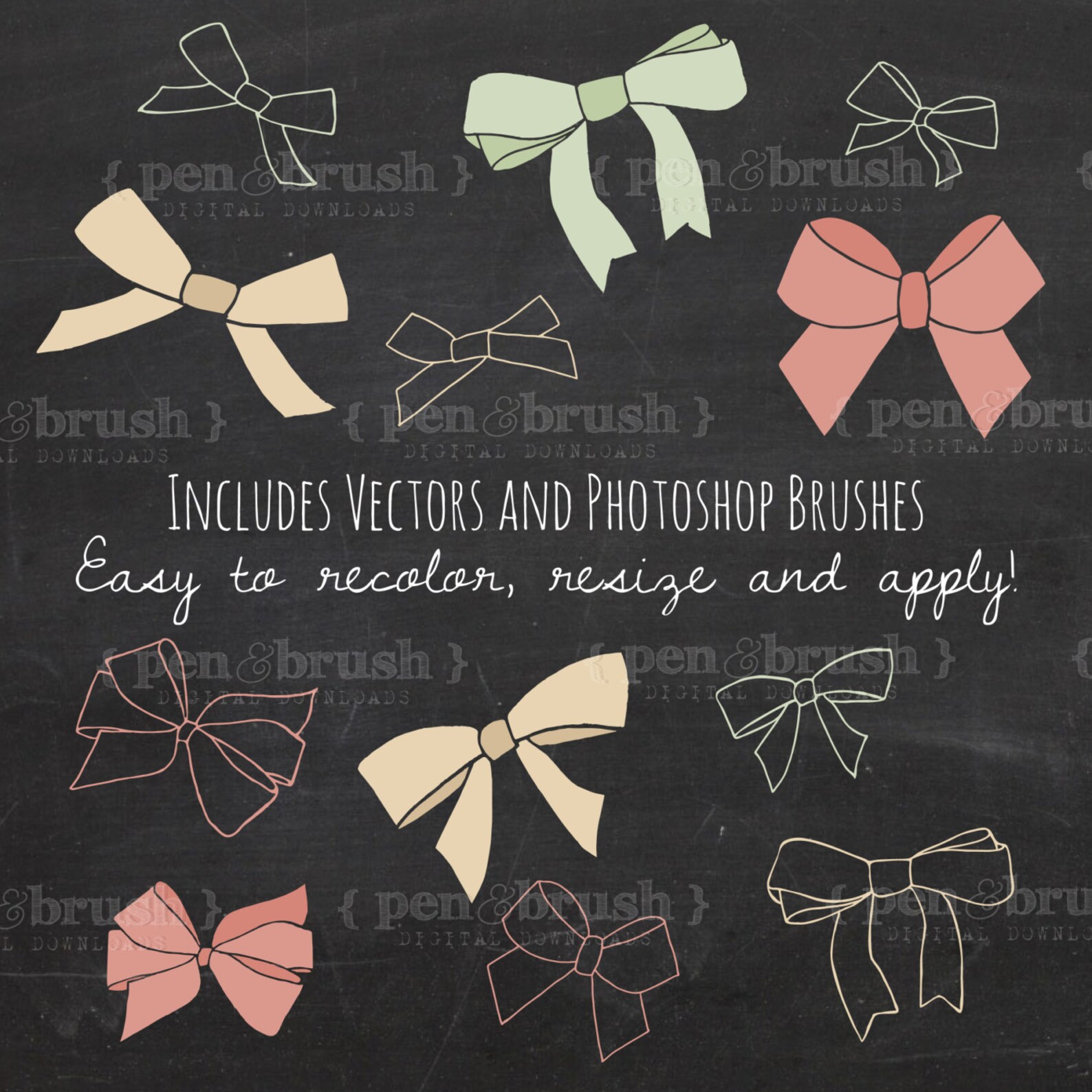 Cute Bow Clipart Set, Chalkboard Clipart Bows, Bow Clip Art, Ribbon ...
