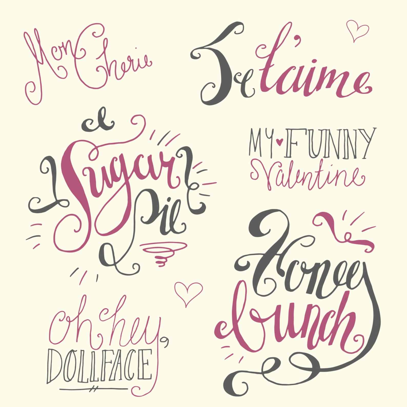 Cutesy Love Word Art Set // PNG Photoshop Brushes Vector EPS ...