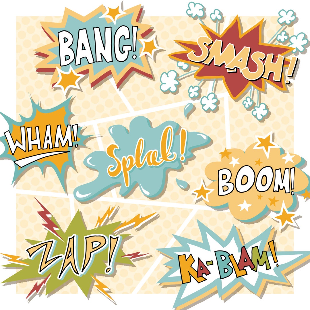 Superhero Clipart + Digital Paper Pack, Comic Book Clipart Speech ...