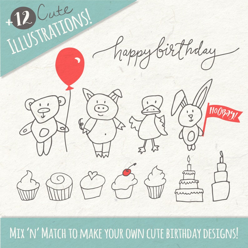 Birthday Clipart Set, Kids Party Clipart, Happy Birthday Clipart ...
