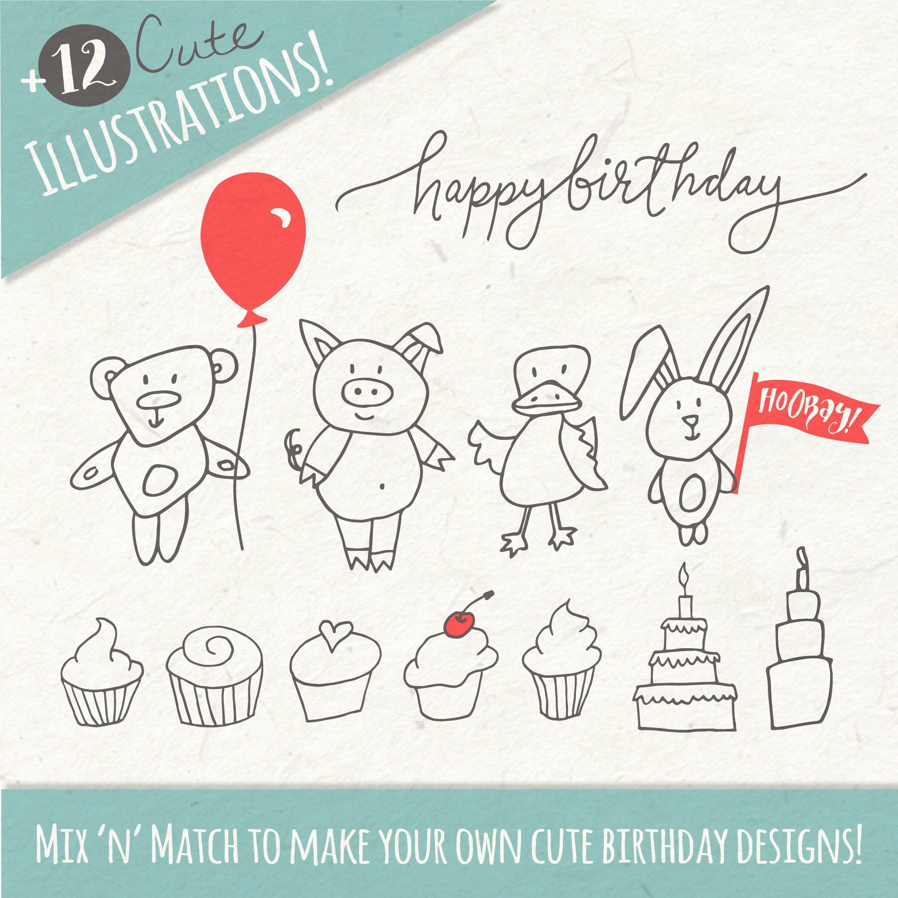 Birthday Clipart Set, Kids Party Clipart, Happy Birthday Clipart ...