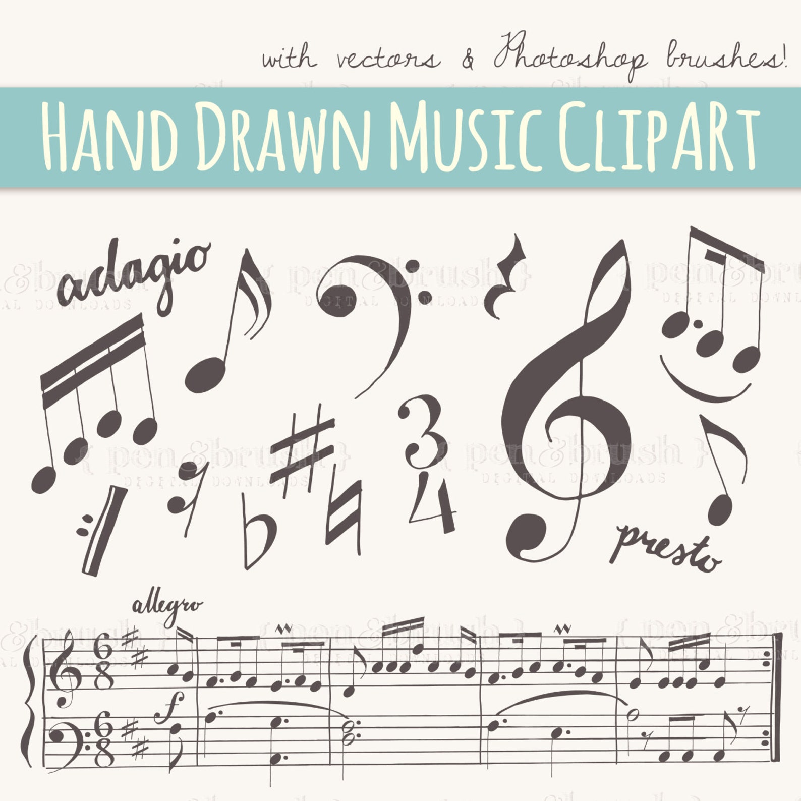 Music Notes Clipart, Music Clipart, Music Png, Digital Clip Art, Treble ...