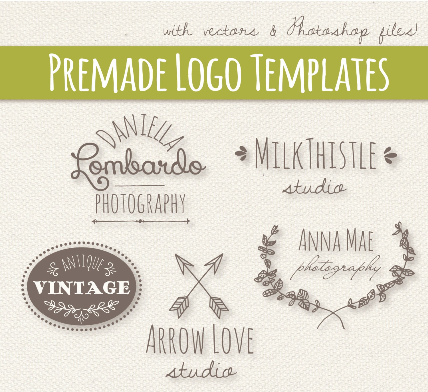 Editable Logo Templates, Premade Logo Designs, Feminine Logo, Rustic ...