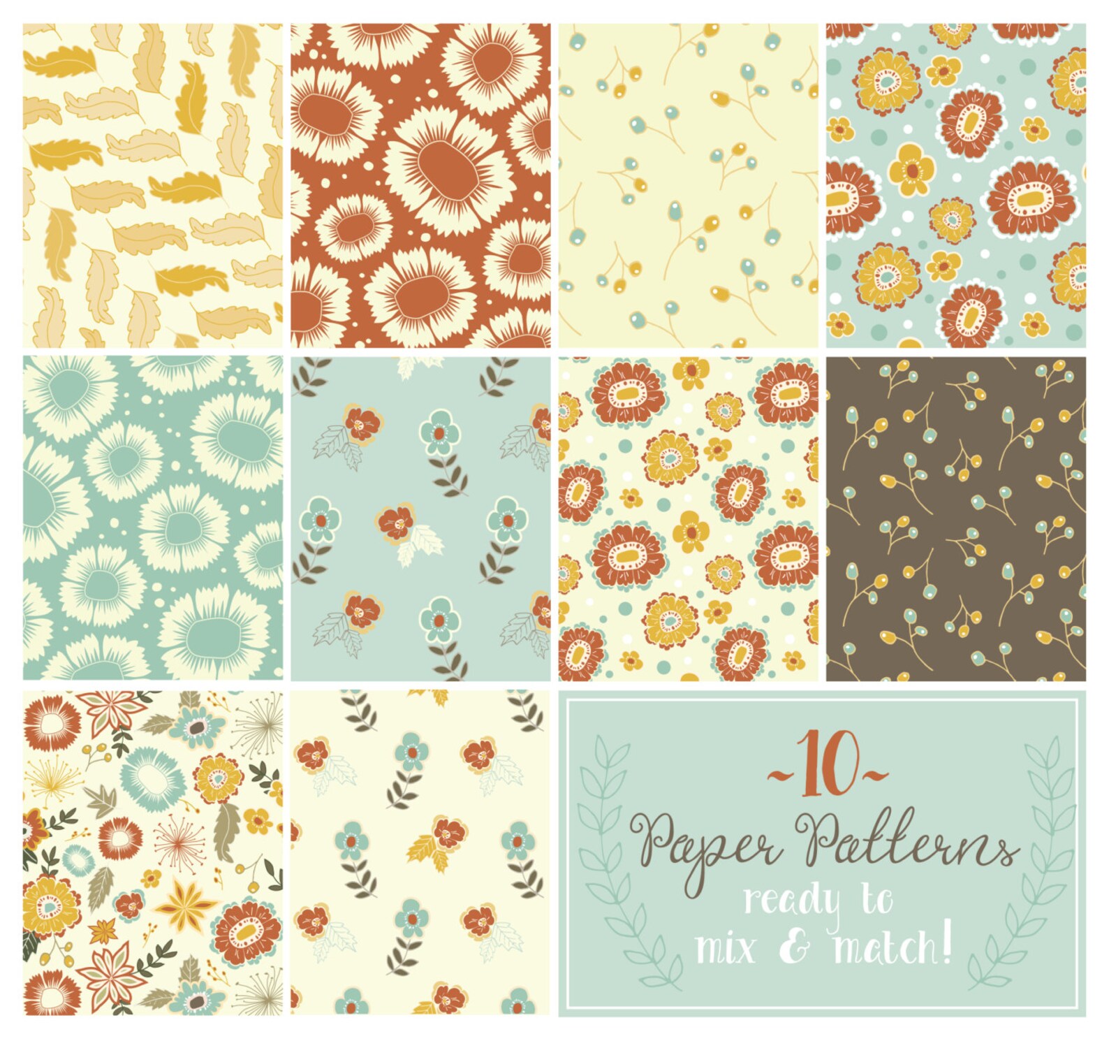 Spring Floral Papers, Digital Paper Pack, Floral Digital Papers, Flower ...