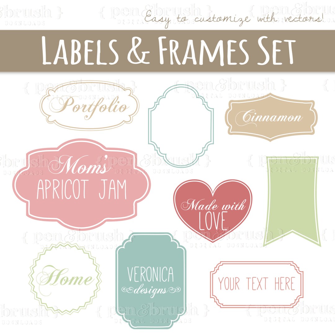 Frames Clipart + Labels Clipart Set, Cute Frame Shapes, Vector Frames ...