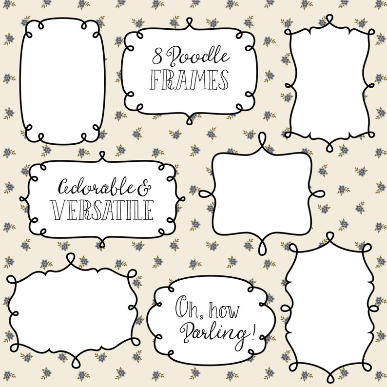 CLIP ART: Cute Digital Doodle Frames // Clipart // Digital Download ...