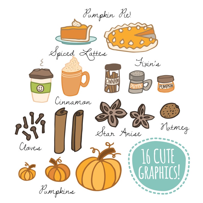 Pumpkin Spice Clipart Set, Pumpkin Spice, Pumpkin Clipart, Digital Clip ...