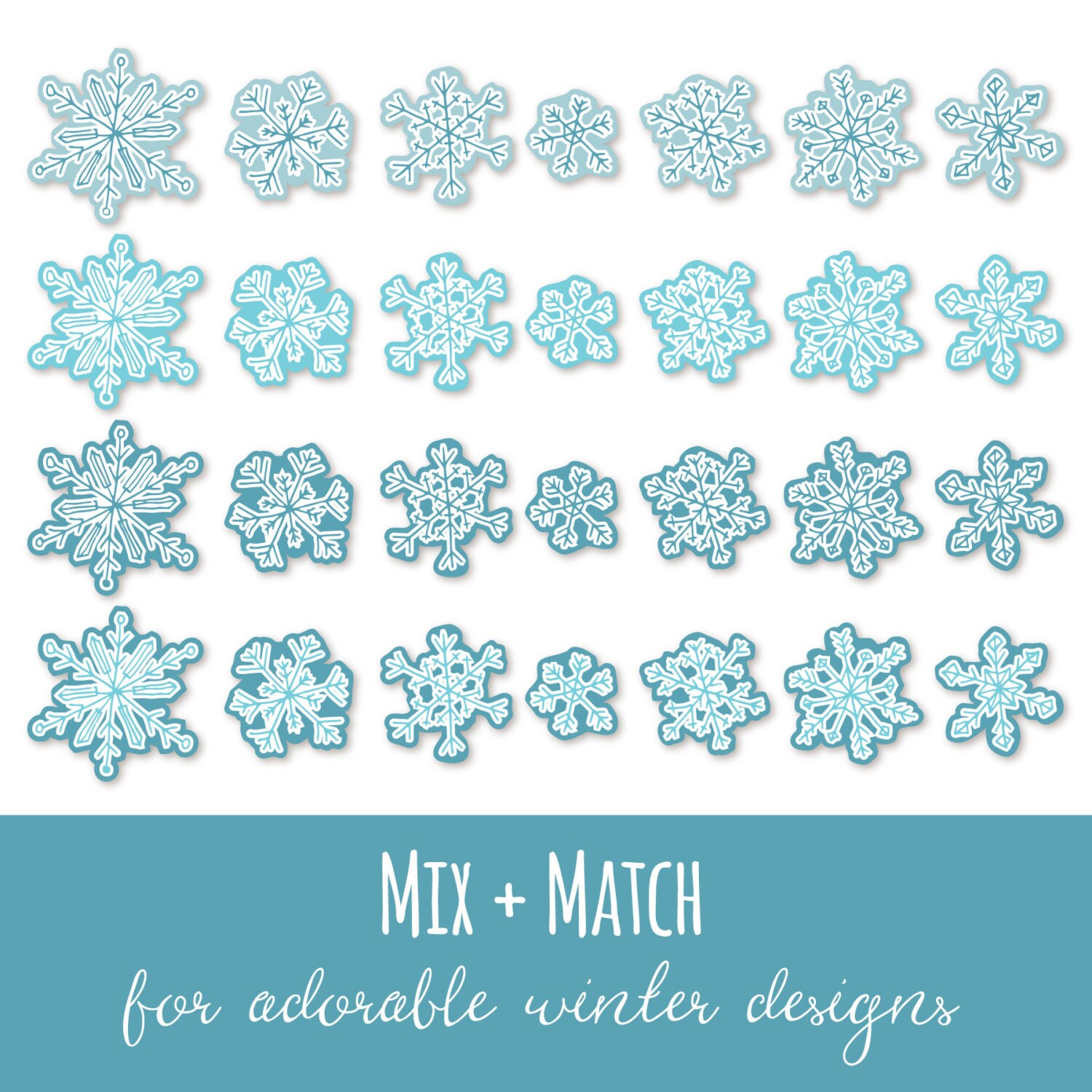 Whimsical Snowflakes Clipart Set, Winter Clipart, Christmas Clipart ...