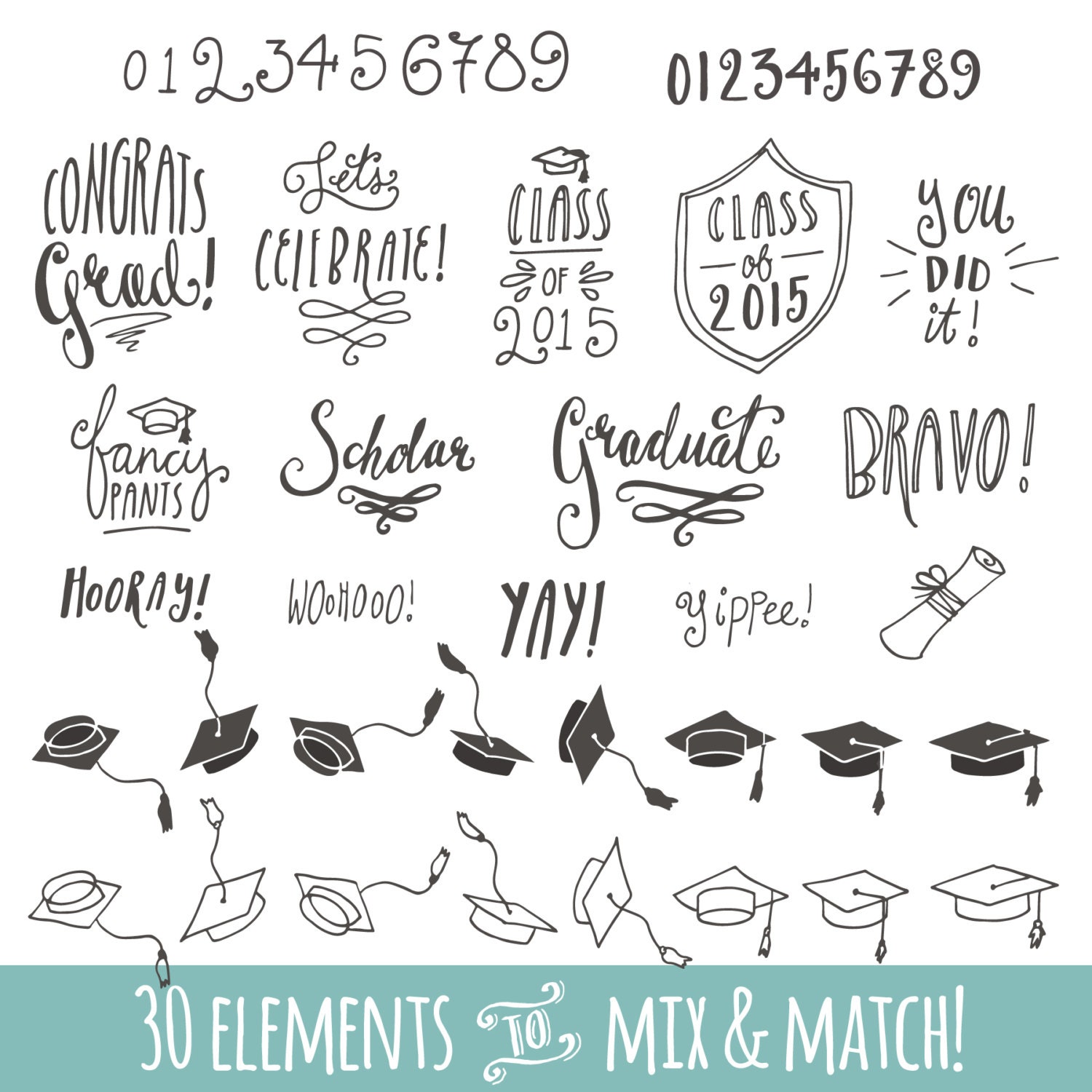 Graduation Clip Art // Greeting Message Stamp // Vector Eps Psd Png ...