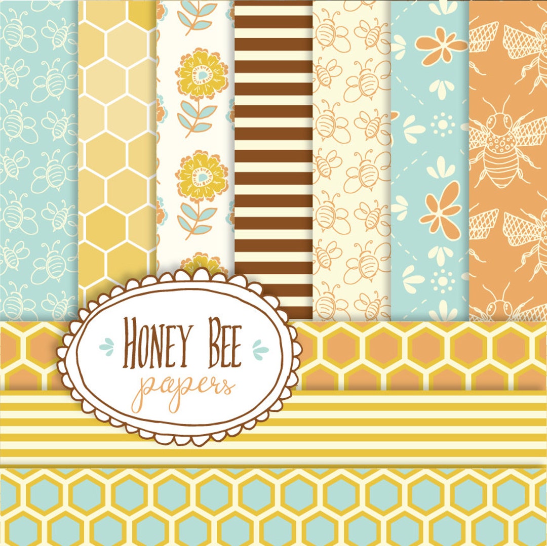 Honey Bee Digital Paper Pack // Cute Bumble Bee Papers PNG JPG Seamless ...