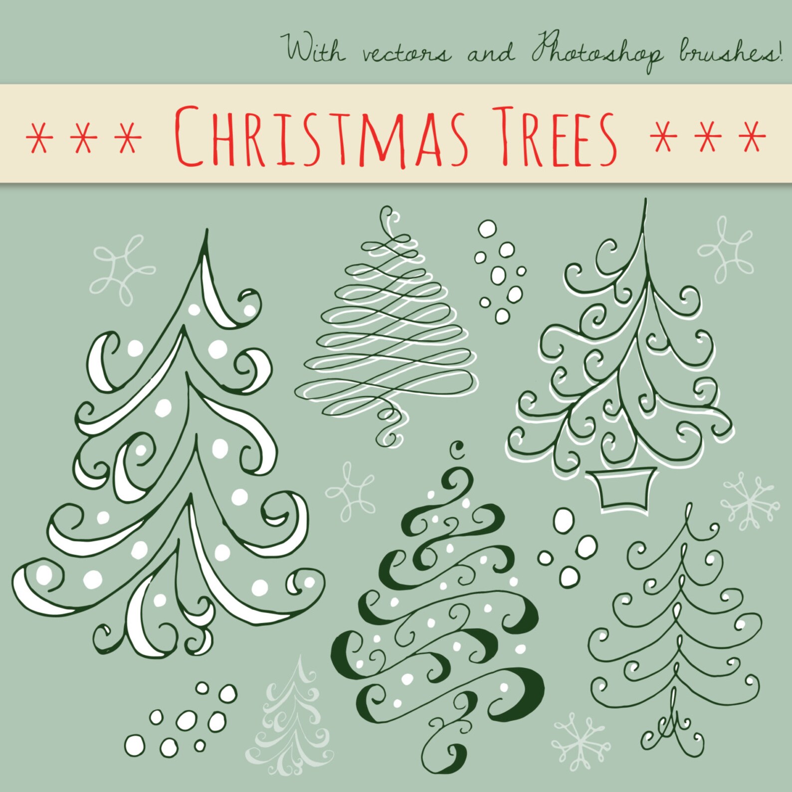 Christmas Tree Clipart Set, Doodle Christmas Tree PNG Files, Christmas ...