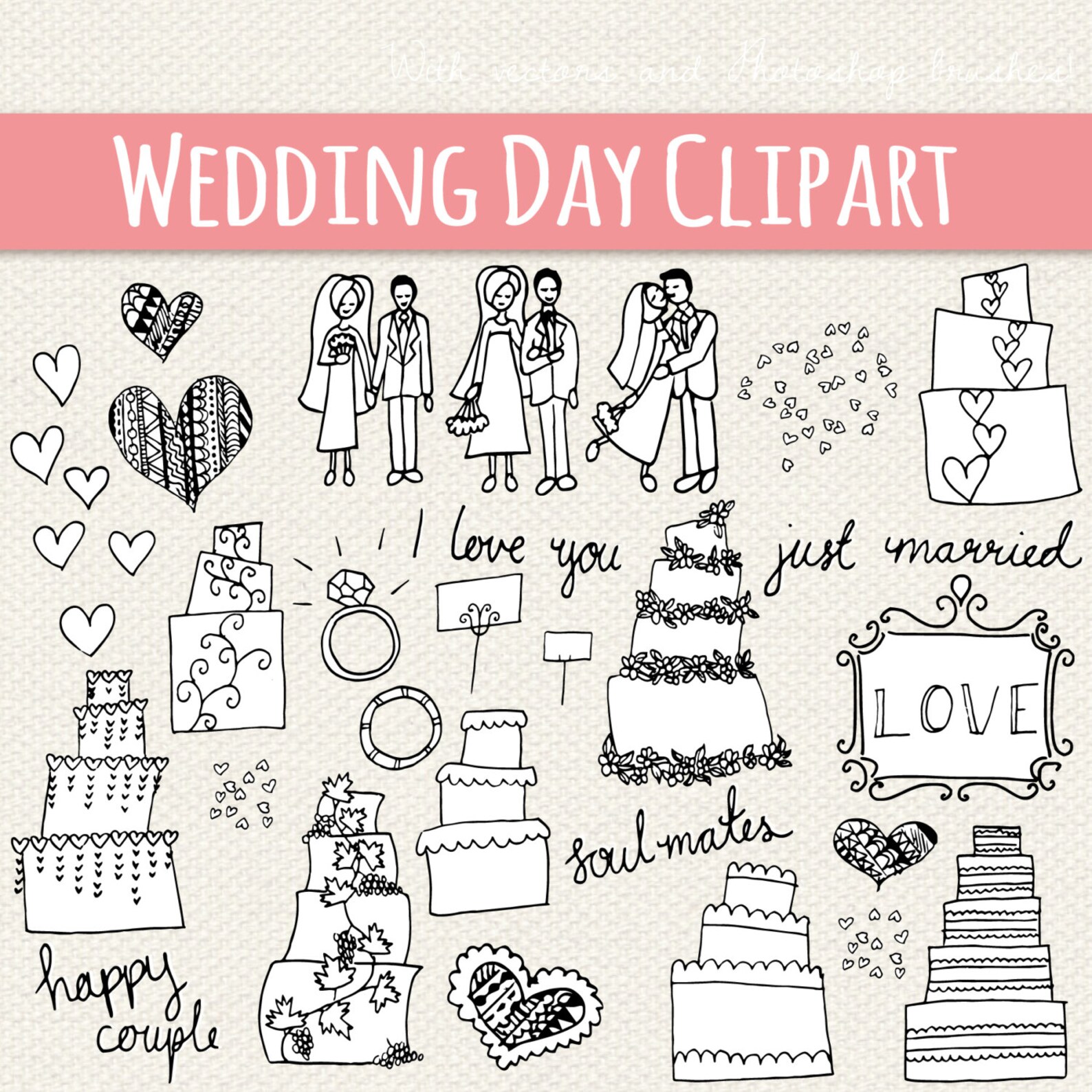 Wedding Doodles Clipart Set, Doodle Clipart, Wedding Clipart, Hand ...