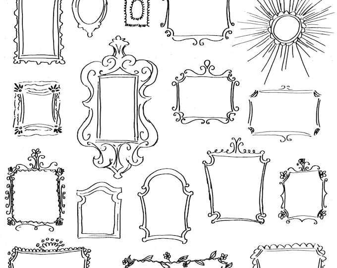 Doodle Frames Clip Art Pack // Set of 17 Unique Hand-drawn Frames ...