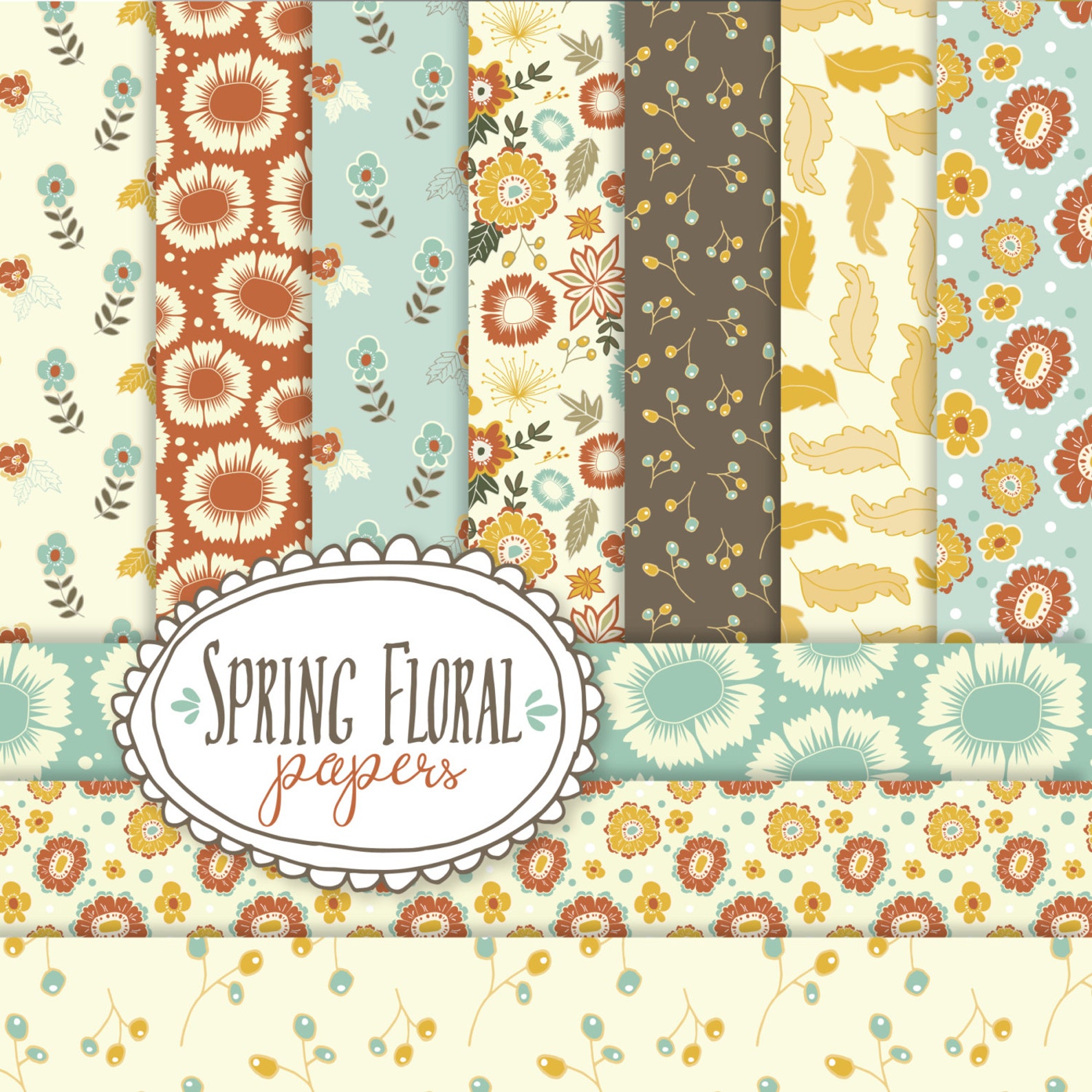 Spring Floral Papers, Digital Paper Pack, Floral Digital Papers, Flower ...