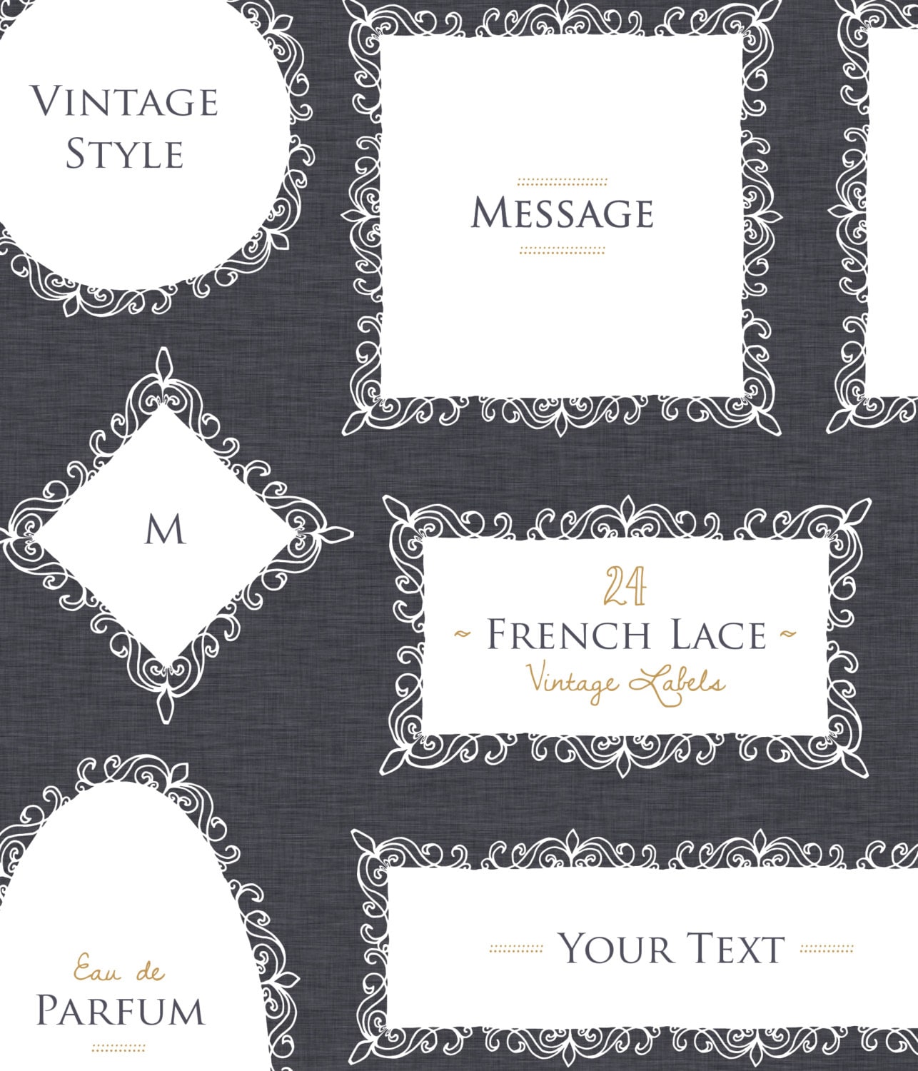 CLIP ART: French Lace Vintage Labels // Design Elements Frame ...