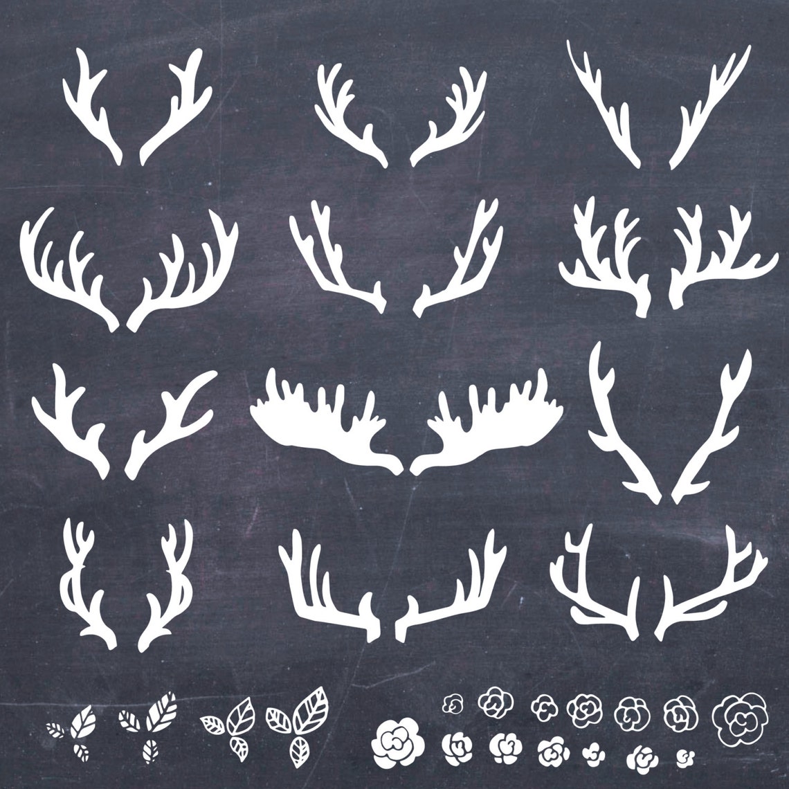 Reindeer Antlers Clipart Set, Christmas Clipart, Deer Moose Elk Stag ...