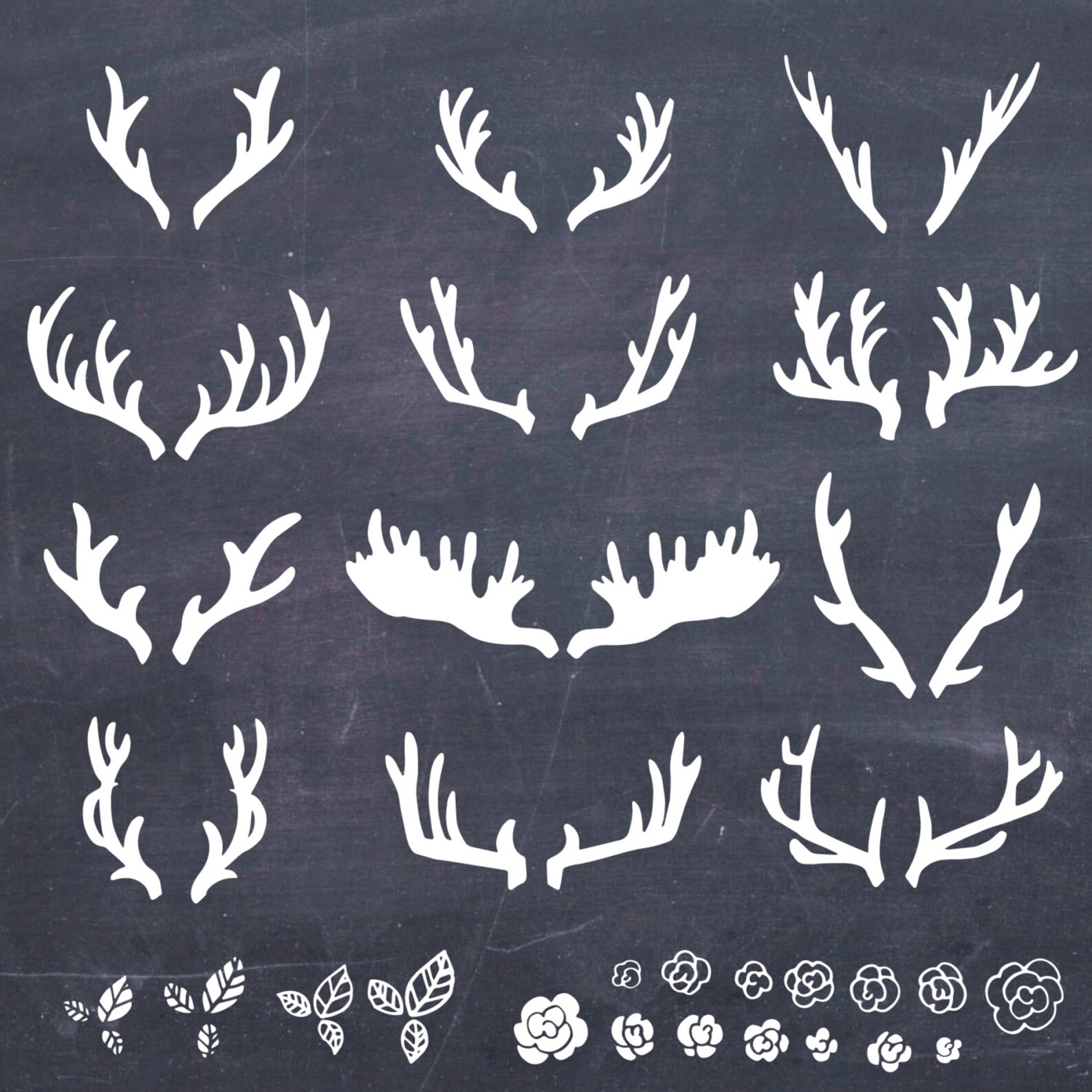 Reindeer Antlers Clipart Set, Christmas Clipart, Deer Moose Elk Stag ...