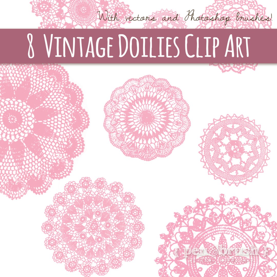 Pink Doily Clipart Set, 8 Beautiful Vintage Lace Doilies Clipart ...