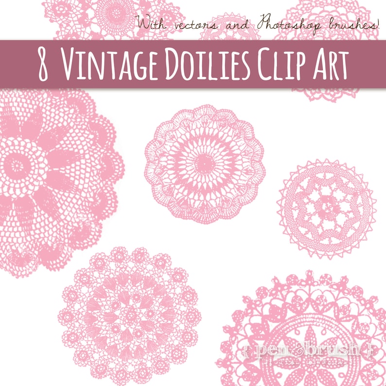 Pink Doily Clipart Set, 8 Beautiful Vintage Lace Doilies Clipart ...