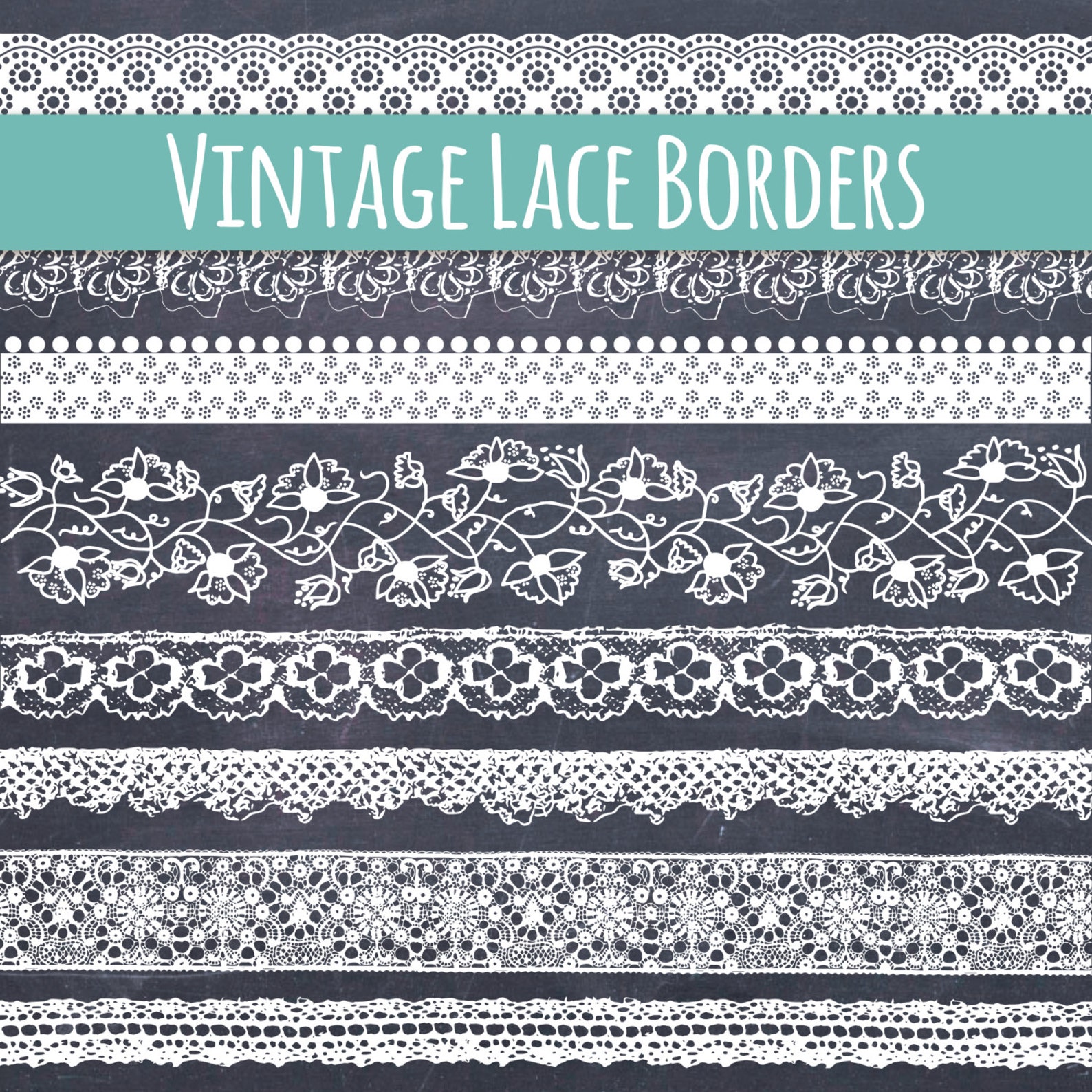 Lace Borders Clip Art Set // Beautiful Vintage Lace Ribbon Clipart ...