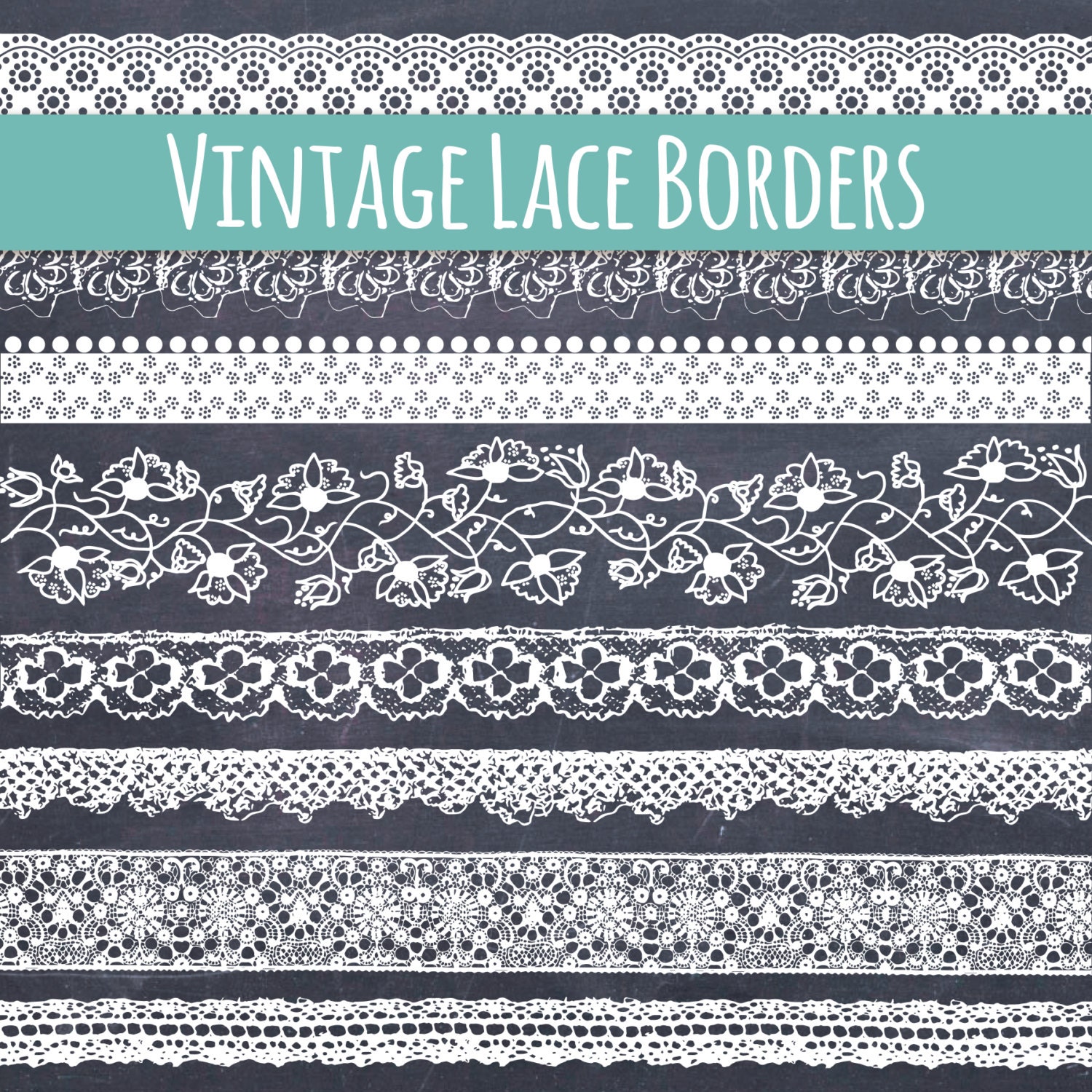 Lace Borders Clip Art Set // Beautiful Vintage Lace Ribbon Clipart ...