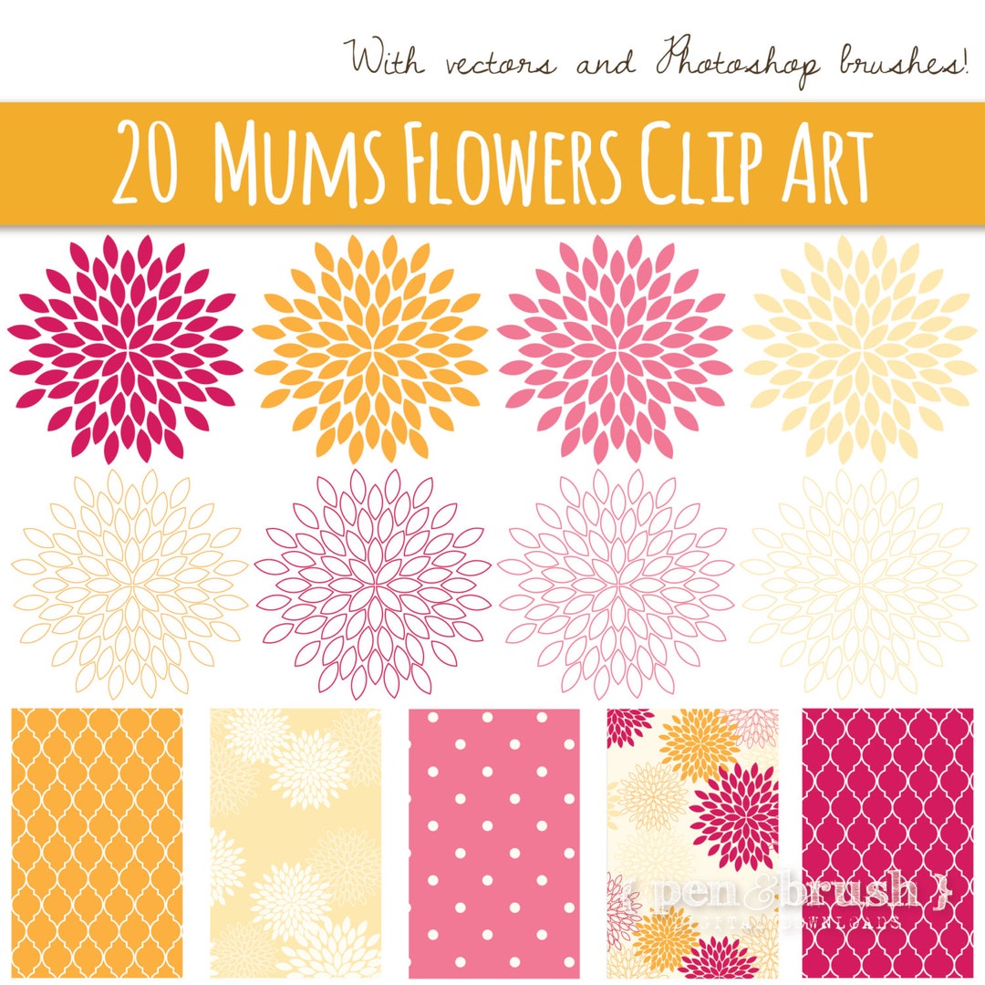 Mums Clipart + Digital Paper Pack, Mums Flowers Digital Design Kit ...