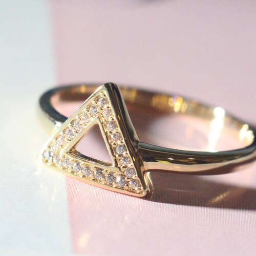 14k Gold Plated Triangle Delta Ring With Czs / Fashion Jewelry - Etsy