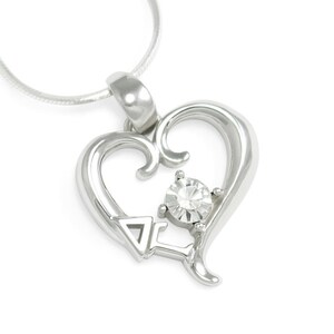 Delta Gamma Sterling Silver Heart Pendant Set With a Clear Crystal ...