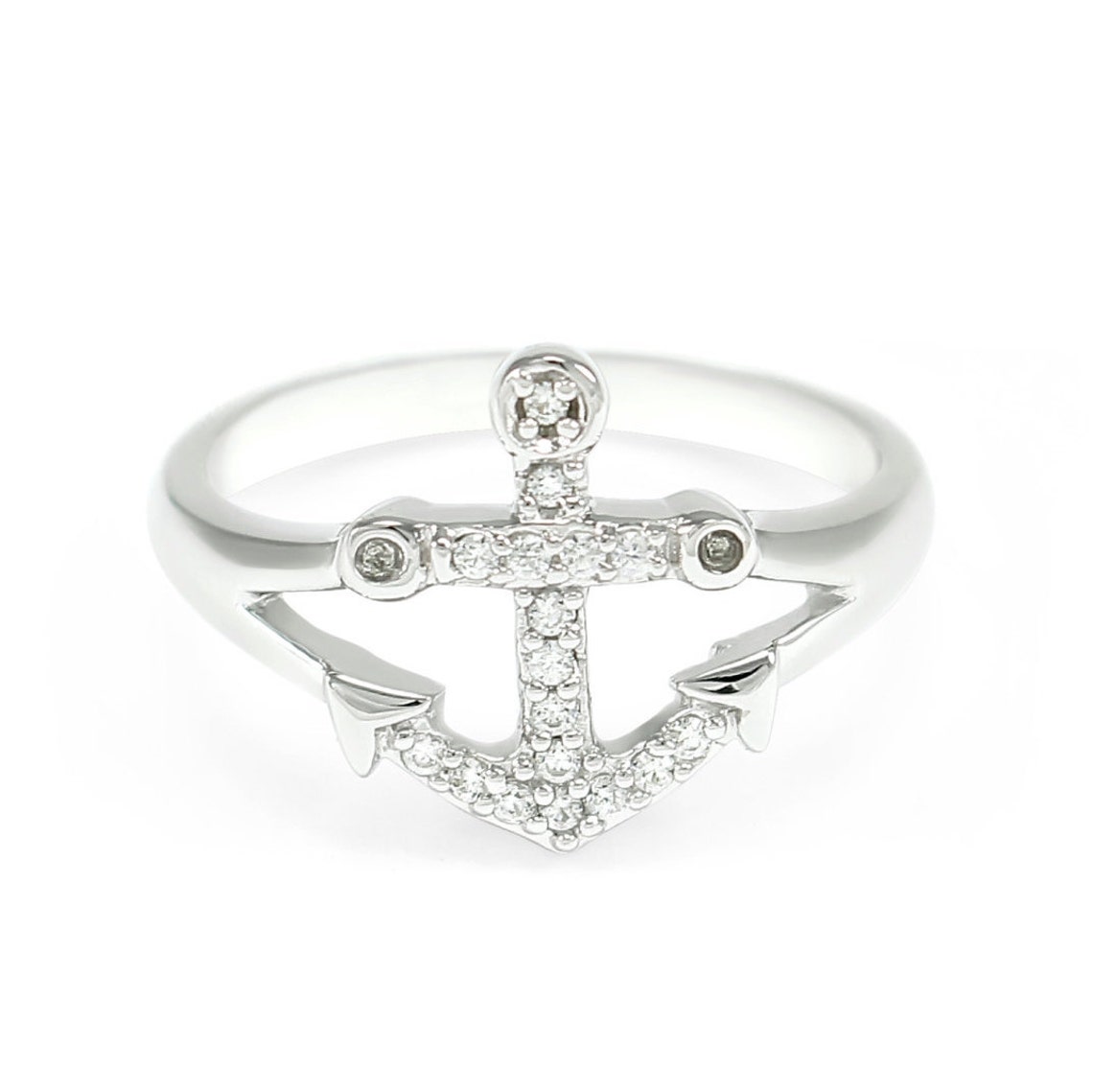 Anchor Ring With Simulated Diamonds // Anchor Ring // Silver - Etsy