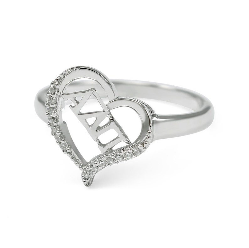 Alpha Delta Pi Sterling Silver Heart Ring With Simulated - Etsy