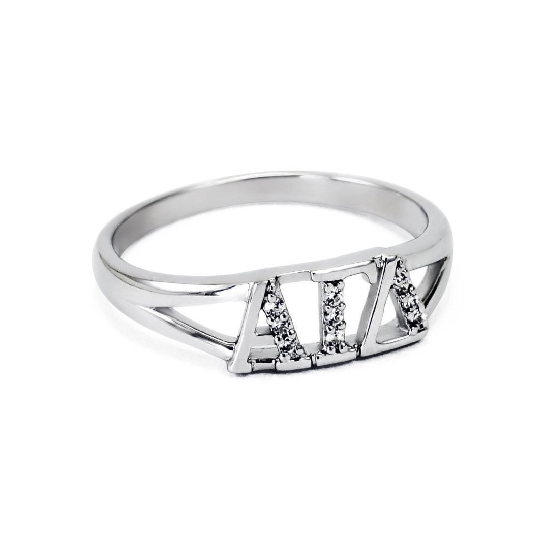 Alpha Gamma Delta Sterling Silver Ring With Simulated Diamonds // ΑΓΔ ...