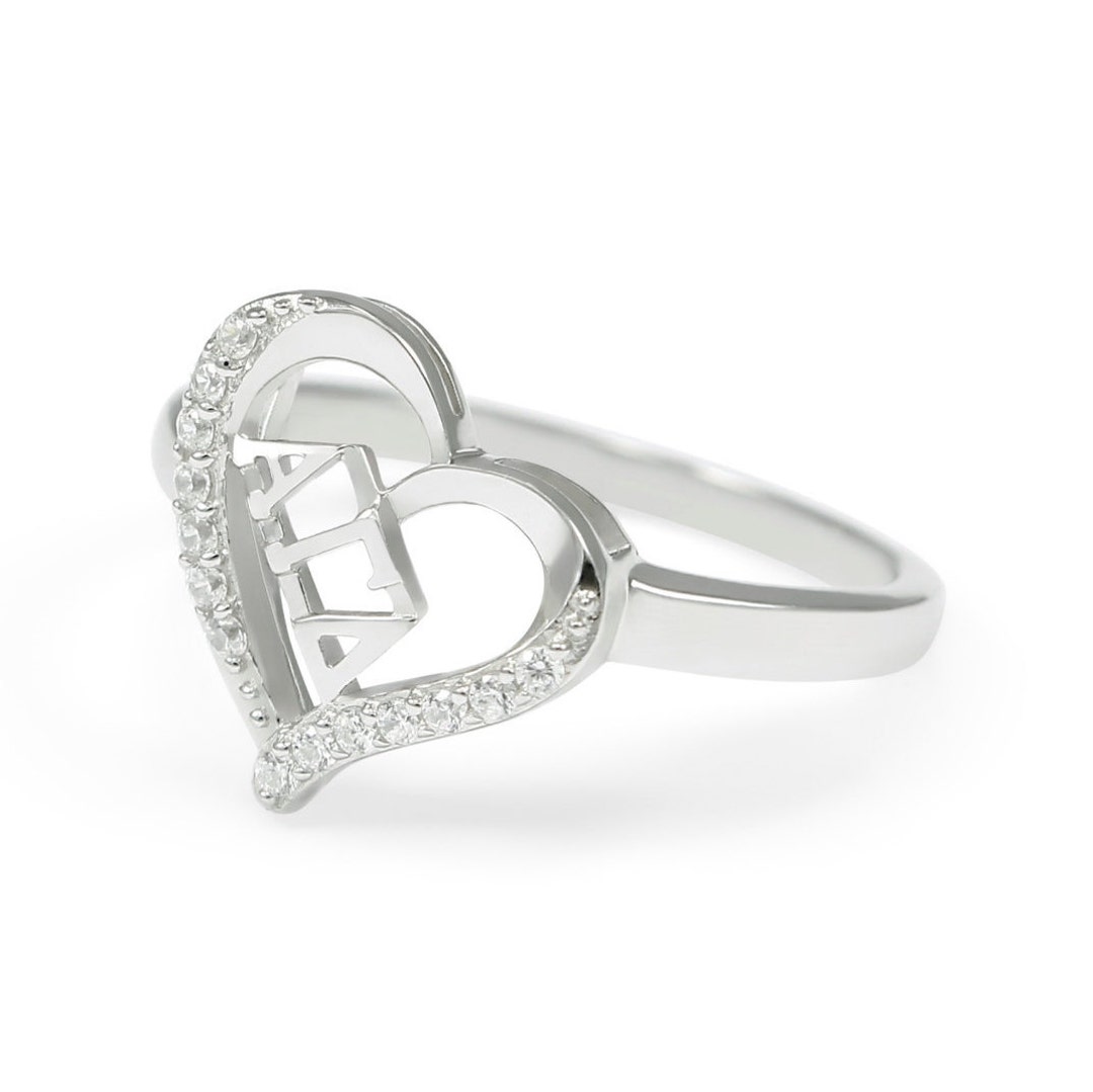 Alpha Gamma Delta Sterling Silver Heart Ring Set With Simulated ...