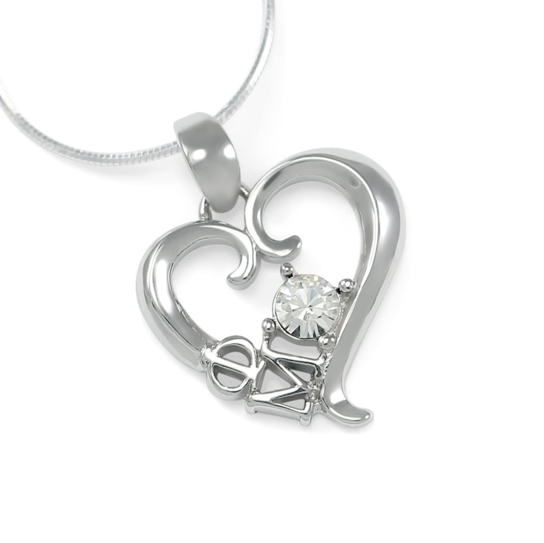 Phi Mu Sterling Silver Heart Pendant Set With a Clear Crystal// ΦΜ ...