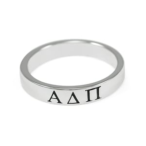 Alpha Delta Pi Sterling Silver Skinny Band Ring With Black Enamel Greek ...