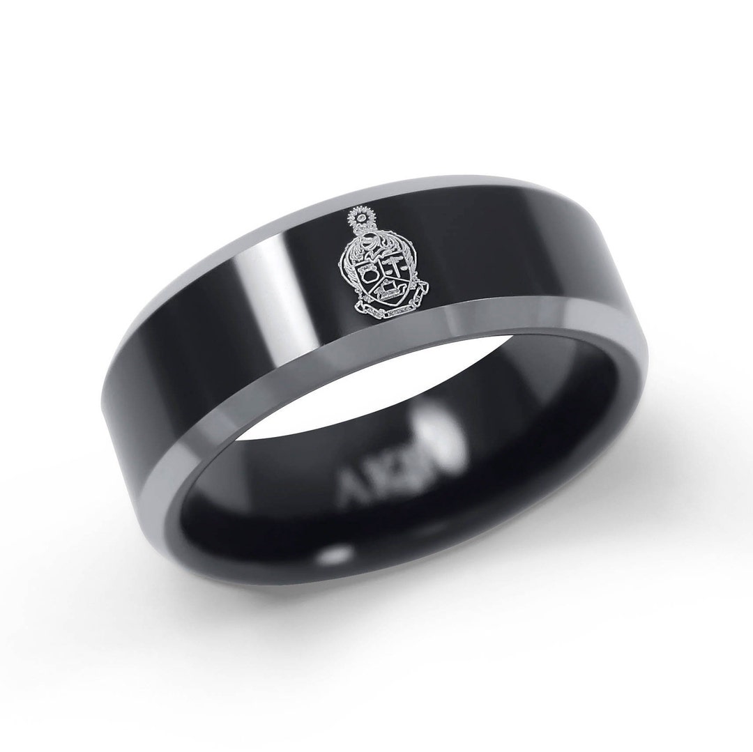 Alpha Kappa Psi Black Tungsten Fraternity Ring With Crest and Greek ...