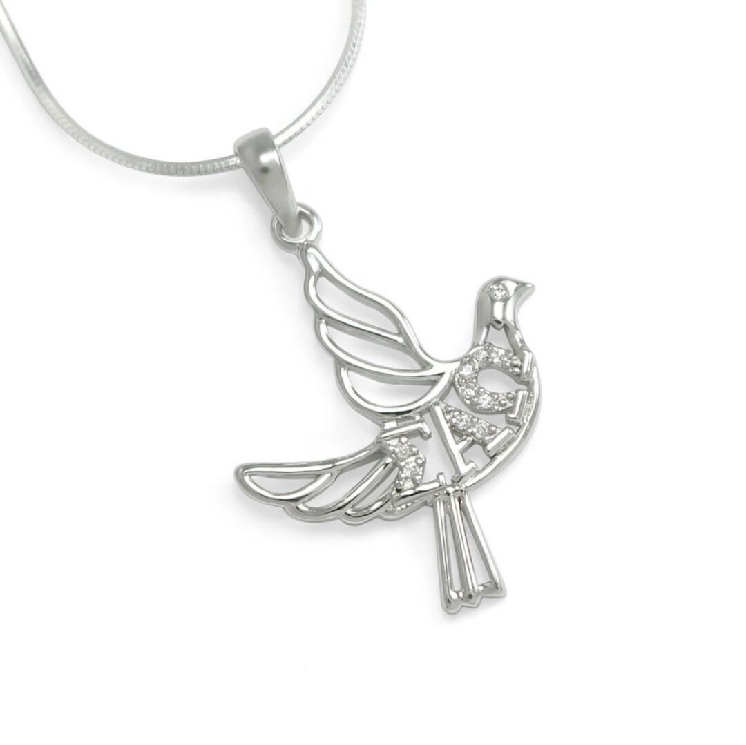 Sigma Alpha Omega Sterling Silver Dove Pendant With Greek Letters and ...