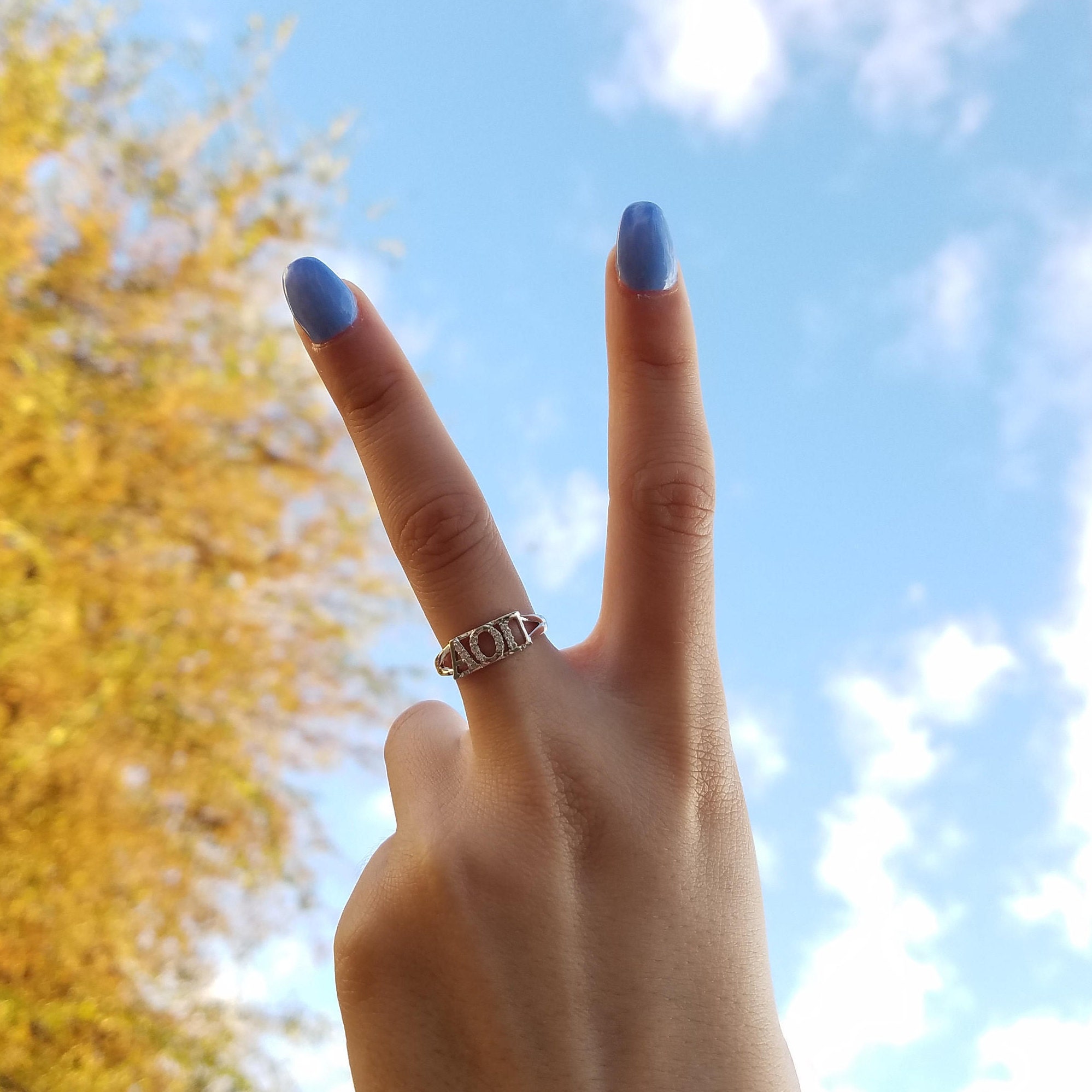 Alpha Omicron Pi Sterling Silver Ring With Simulated Diamonds - Etsy