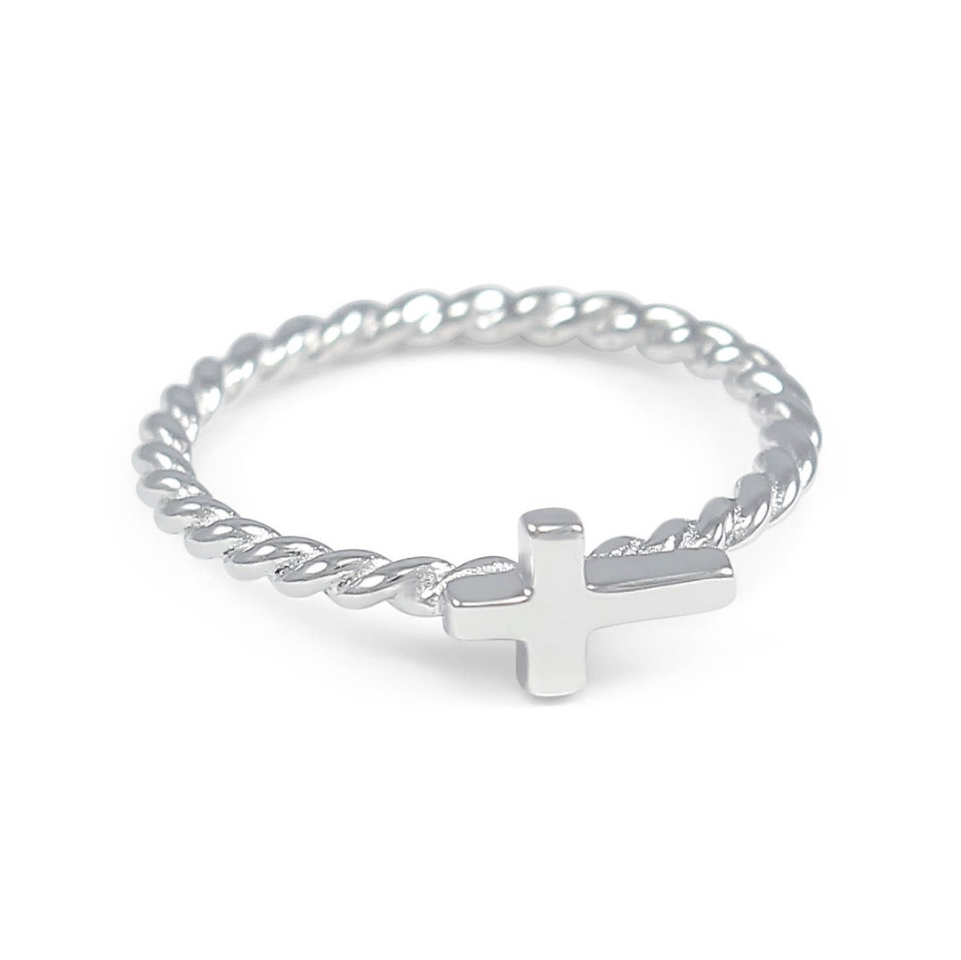 Dainty Sideways Cross Ring With Twist Band / 925 Sterling Silver ...