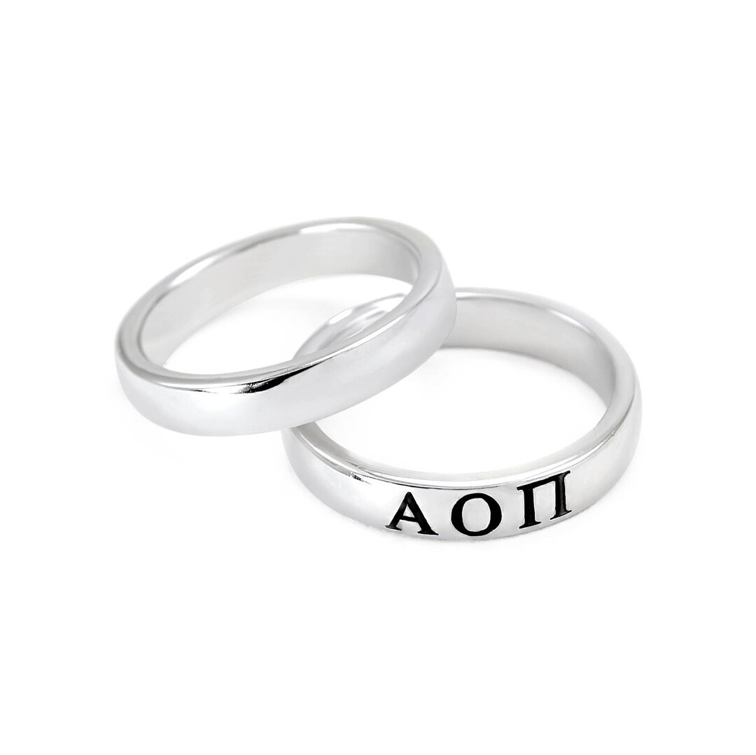 Alpha Omicron Pi Sterling Silver Skinny Band Ring With Black Enamel ...